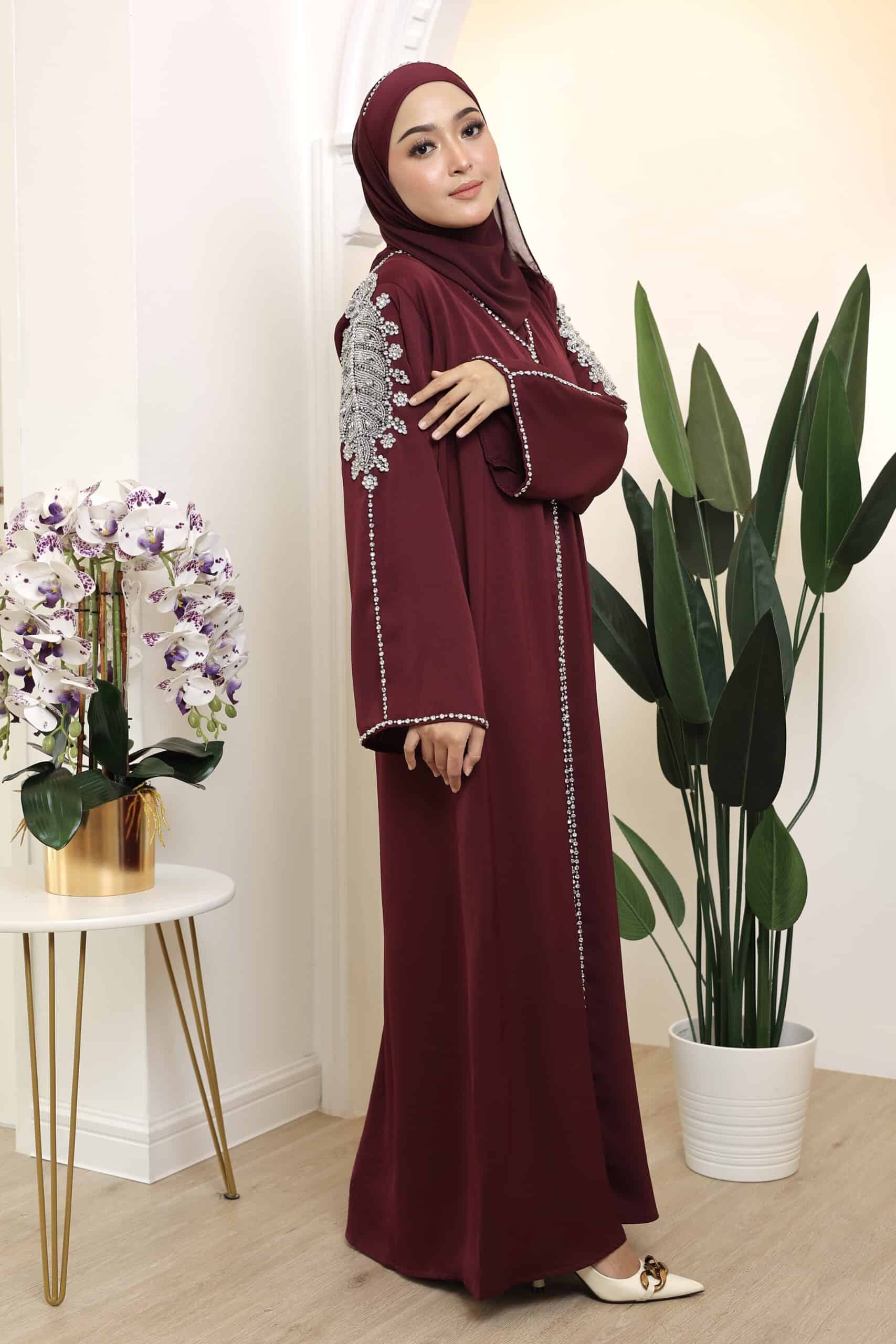Lara Abaya (Burgundy) - BYSARA.MY